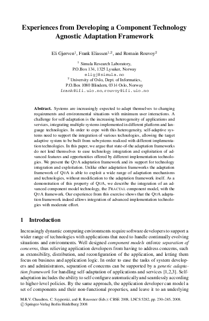 Pdf Experiences From Developing A Component Technology Agnostic Adaptation Framework Frank