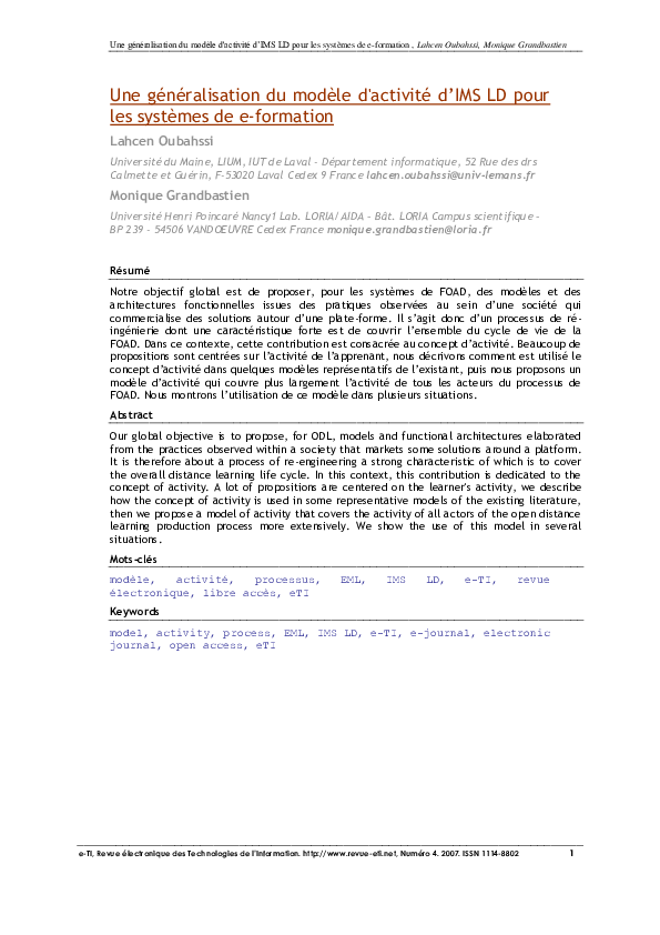 (PDF) Generalization of the IMS LD Activity Model for e-learning Systems