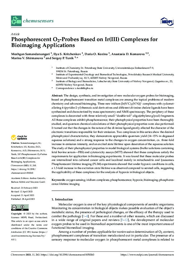 (PDF) Phosphorescent O2-Probes Based on Ir(III) Complexes for ...