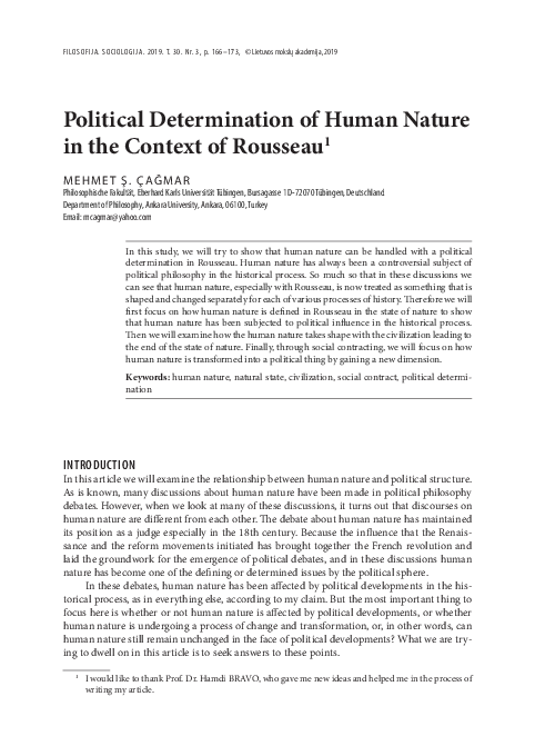 (PDF) Political Determination of Human Nature in the Context of Rousseau