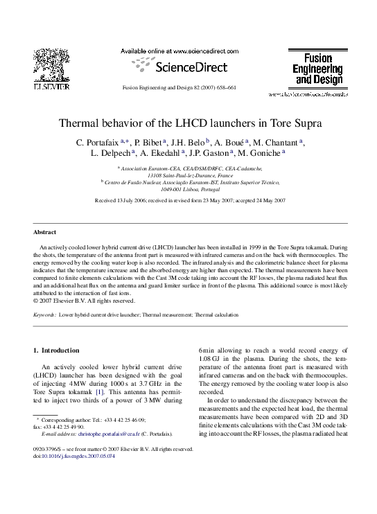 (PDF) Thermal behavior of the LHCD launchers in Tore Supra