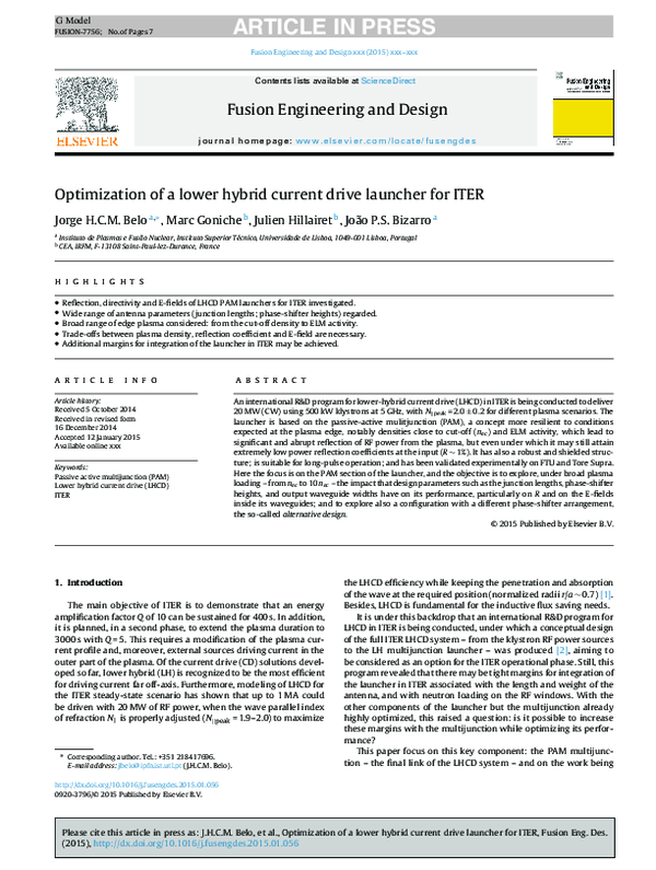 (PDF) Optimization of a lower hybrid current drive launcher for ITER
