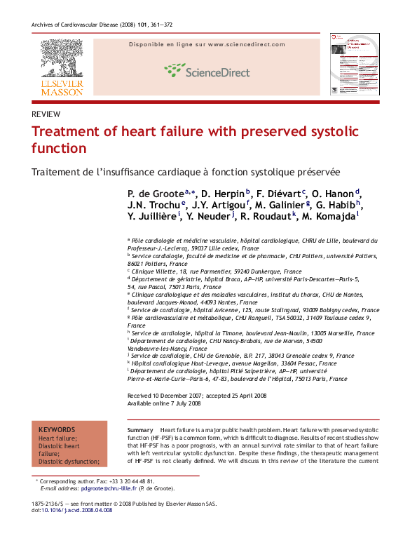 (PDF) Treatment of heart failure with preserved systolic function ...