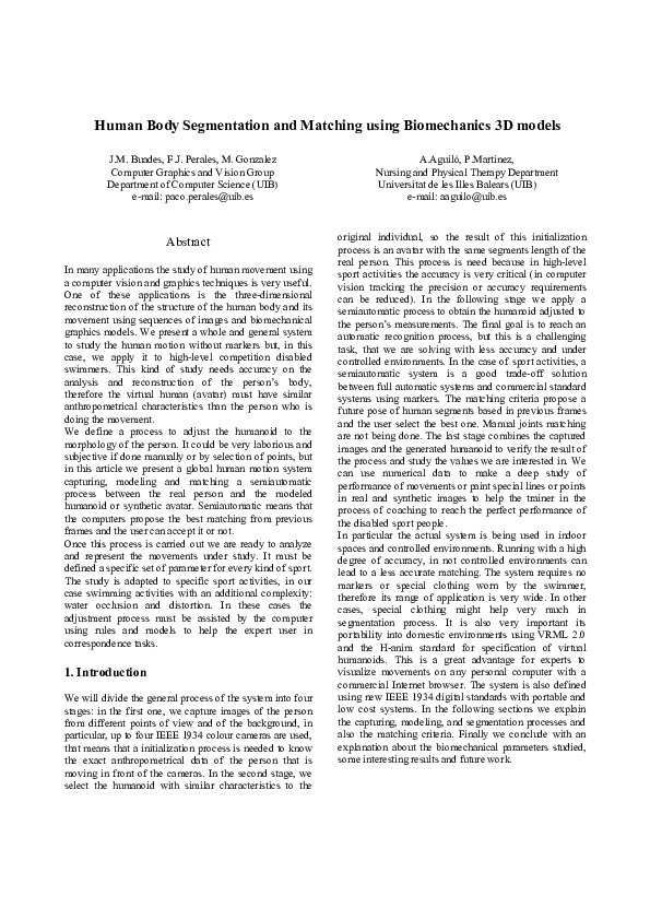 (PDF) Human body segmentation and matching using biomechanics 3D models