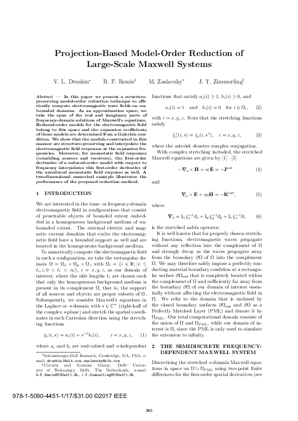 (PDF) Projection-Based model-order reduction of large-scale maxwell systems