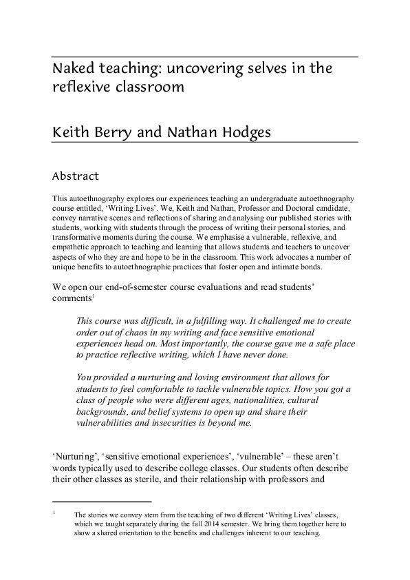 (PDF) Naked teaching: uncovering selves in the reflexive classroom