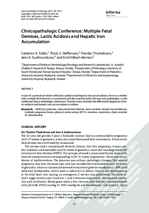 (PDF) Clinicopathologic conference: multiple fetal demises, lactic ...