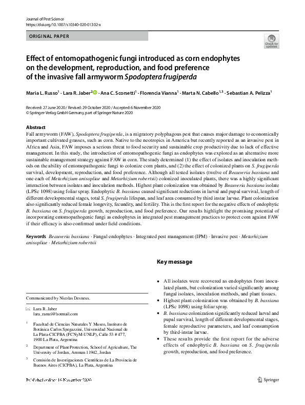(PDF) Effect of entomopathogenic fungi introduced as corn endophytes on ...