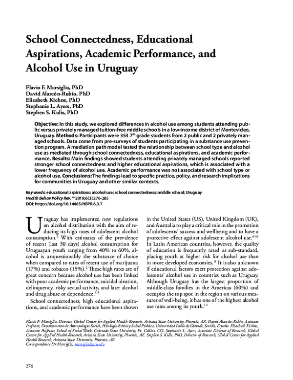 (PDF) School Connectedness, Educational Aspirations, Academic Performance, and Alcohol Use in ...