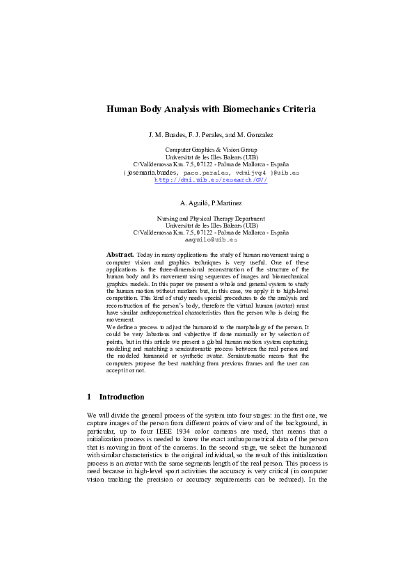 (PDF) Human Body Analysis with Biomechanics Criteria