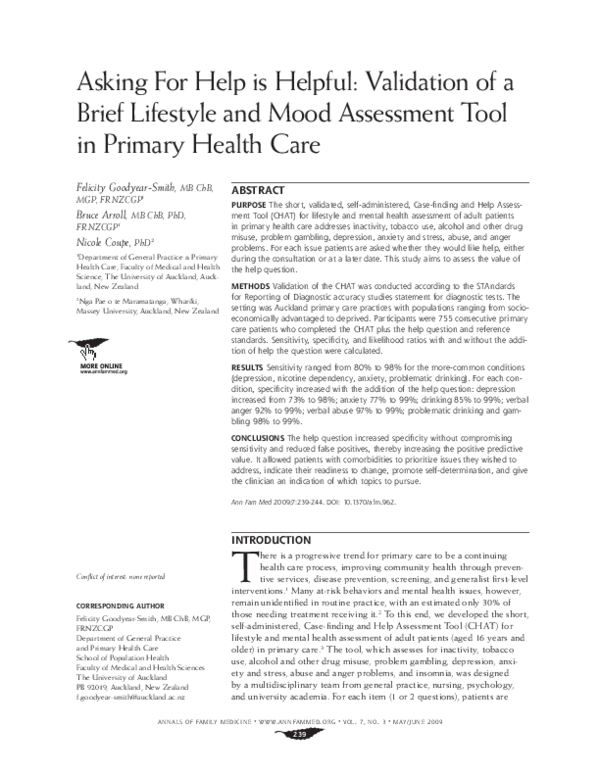 (PDF) Asking For Help is Helpful: Validation of a Brief Lifestyle and ...