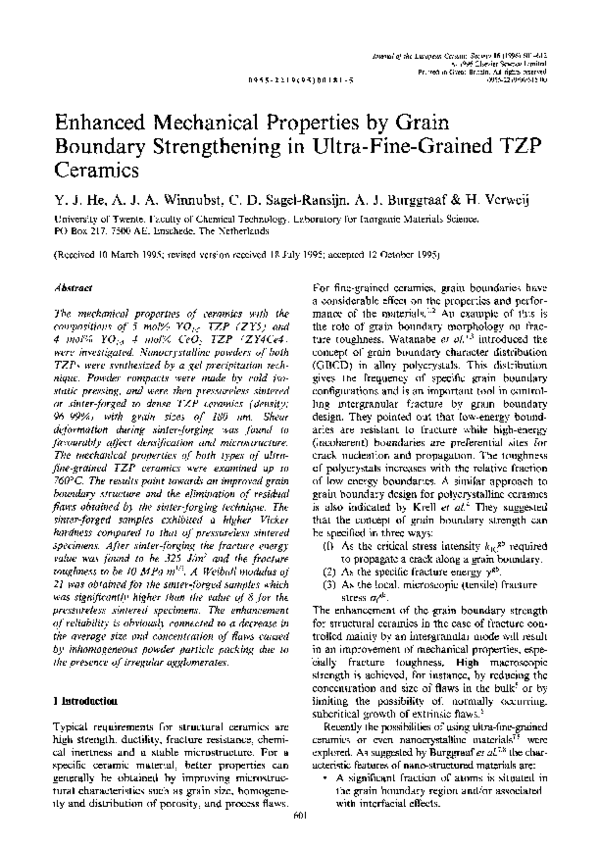 (PDF) Enhanced mechanical properties by grain boundary strengthening in ultra-fine-grained TZP ...