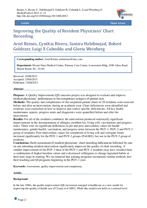 (PDF) Improving the Quality of Resident Physicians’ Chart Recording ...