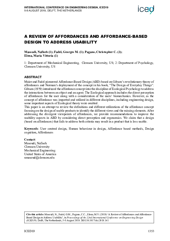 (PDF) A Review of Affordances and Affordance-Based Design to Address Usability
