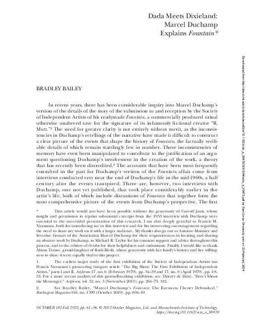 (PDF) Dada Meets Dixieland: Marcel Duchamp Explains Fountain