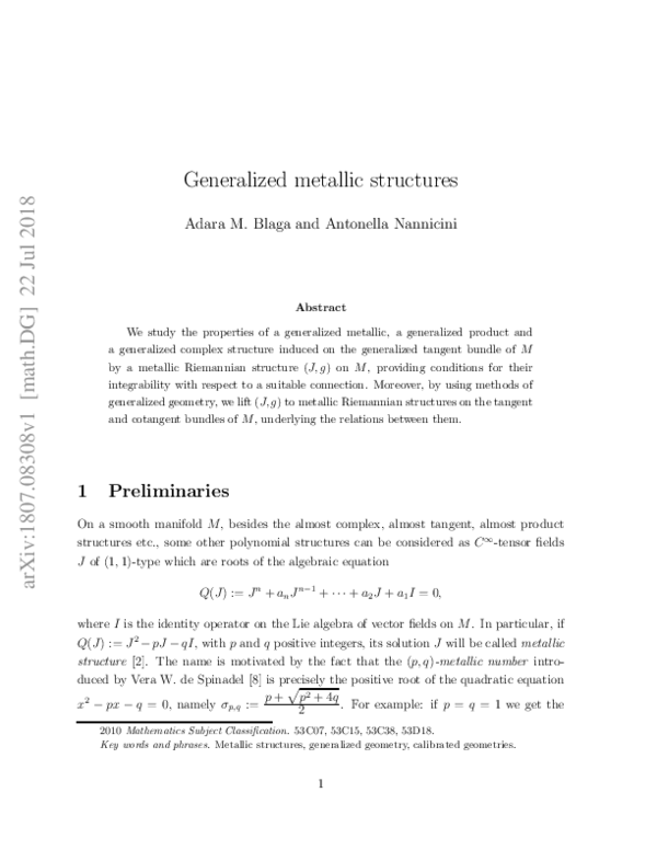 (PDF) Generalized metallic structures