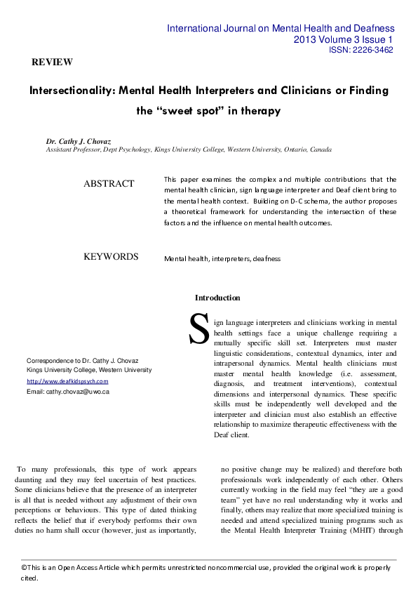 (PDF) Intersectionality: Mental Health Interpreters and Clinicians or ...