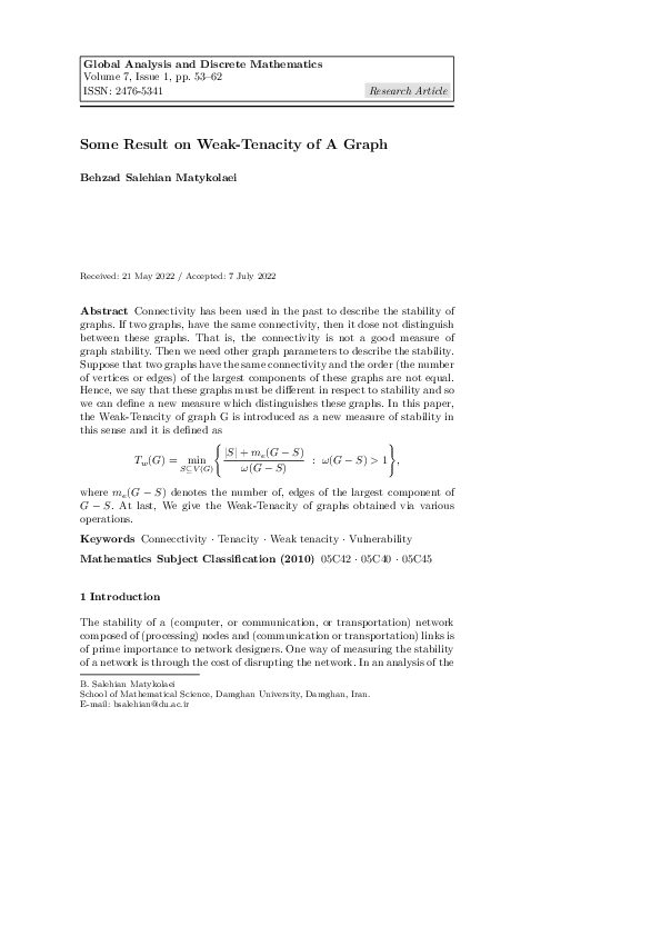 (PDF) Some Result on Weak-Tenacity of A Graph