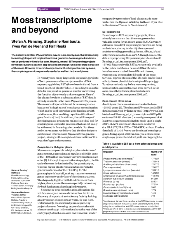 (PDF) Moss transcriptome and beyond