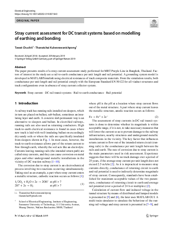 (PDF) Stray current assessment for DC transit systems based on ...