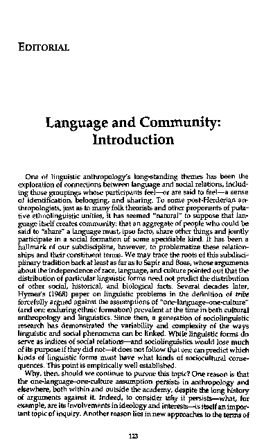 (PDF) Language and Community: Introduction