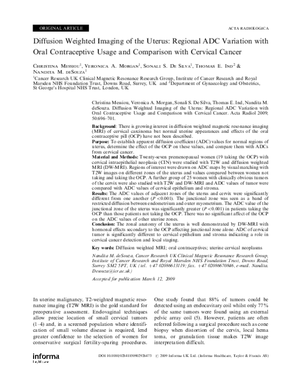 (PDF) Diffusion weighted imaging of the uterus: regional adc variation ...