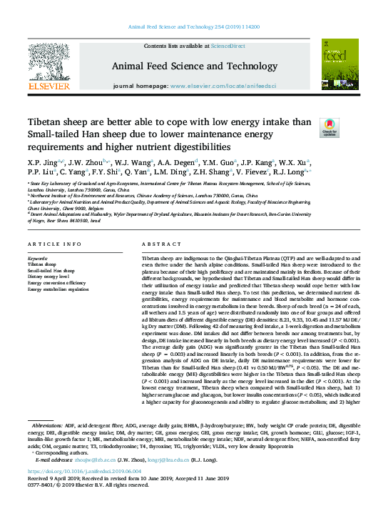 (PDF) Tibetan vs. Small-tailed Han Sheep Energy Utilization