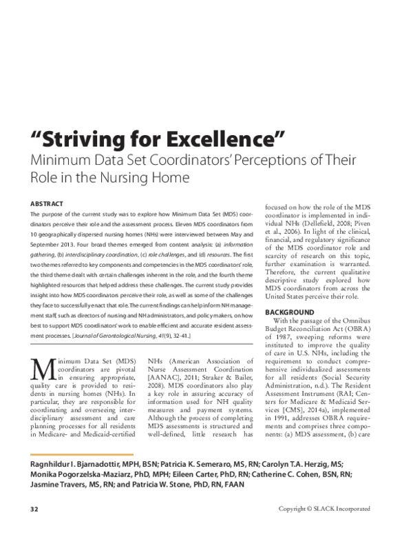 (PDF) “Striving for Excellence”: Minimum Data Set Coordinators’ Perceptions of Their Role in the ...