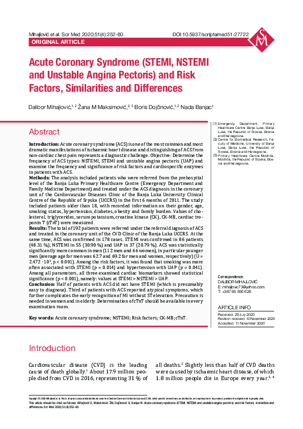 (PDF) Acute coronary syndrome (STEMI, NSTEMI and unstable angina ...