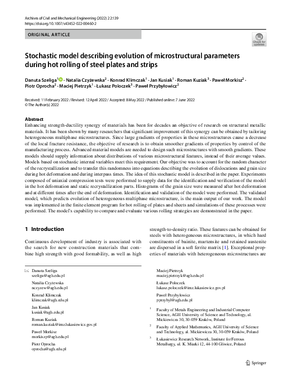(PDF) Stochastic model describing evolution of microstructural parameters during hot rolling of ...