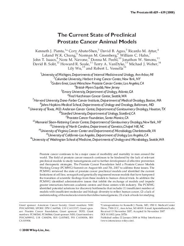 (PDF) The current state of preclinical prostate cancer animal models