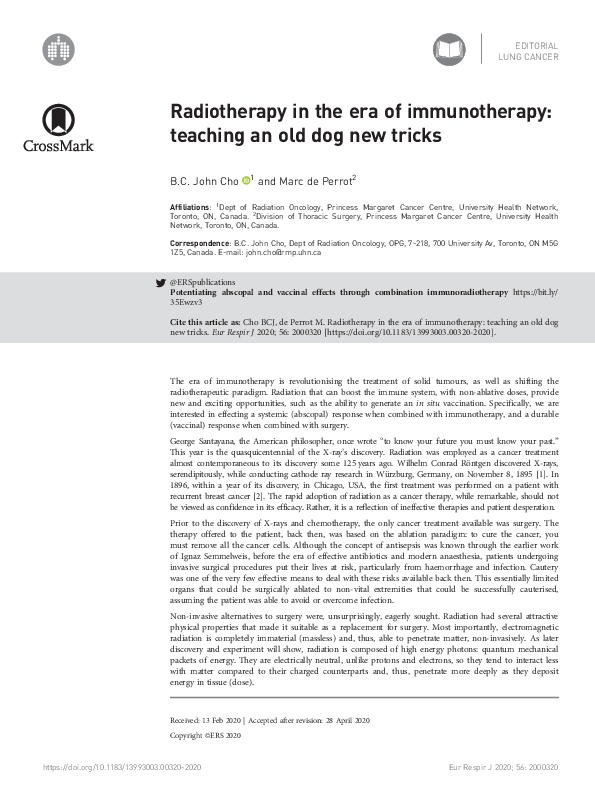 (PDF) Radiotherapy in the era of immunotherapy: teaching an old dog new ...