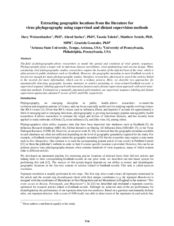 (PDF) Extracting geographic locations from the literature for virus phylogeography using ...