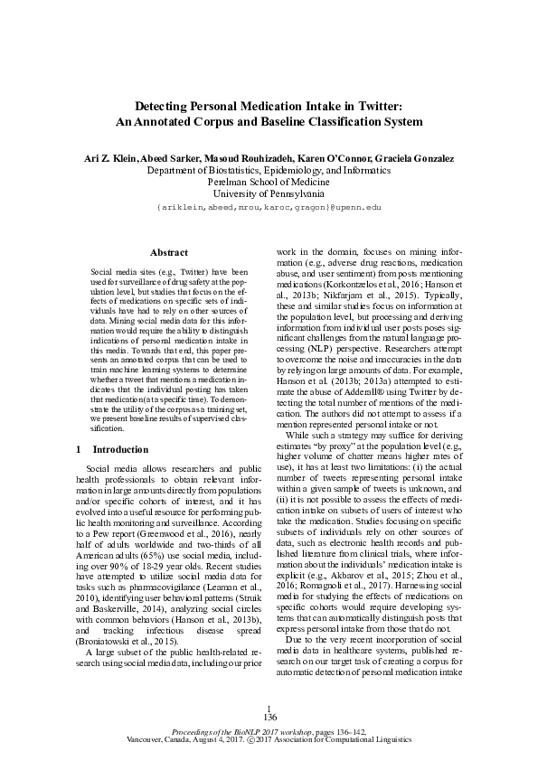 (PDF) Detecting Personal Medication Intake in Twitter: An Annotated ...