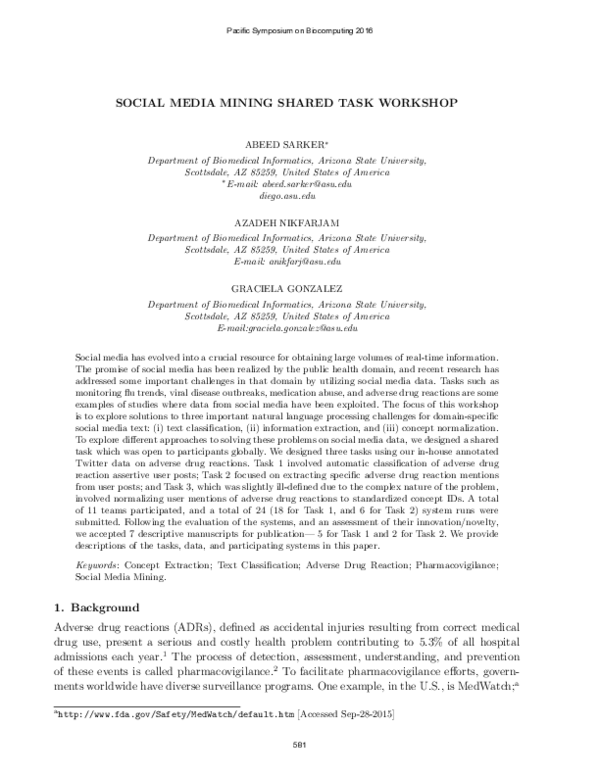 (PDF) Social Media Mining Shared Task Workshop