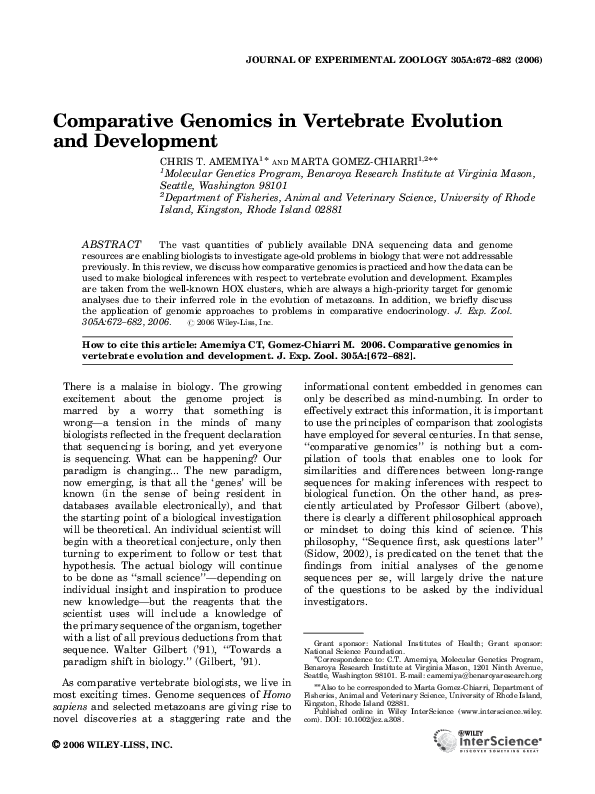 (PDF) Comparative genomics in vertebrate evolution and development