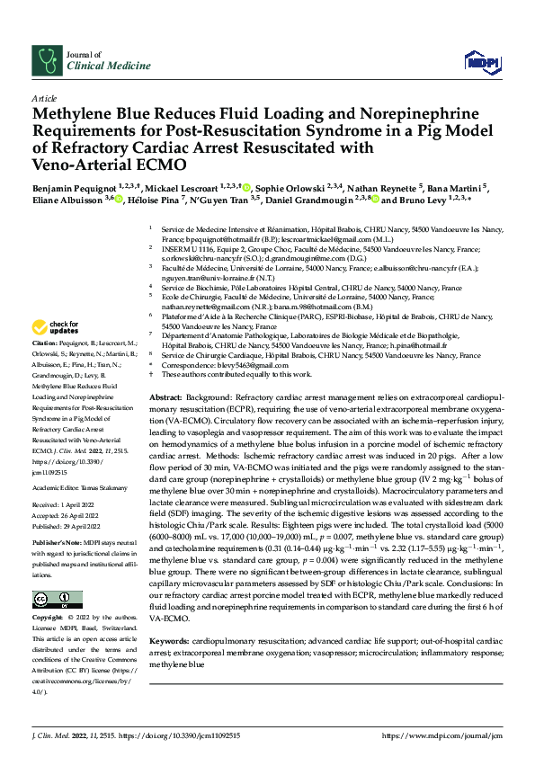(PDF) Methylene Blue Reduces Fluid Loading and Norepinephrine ...
