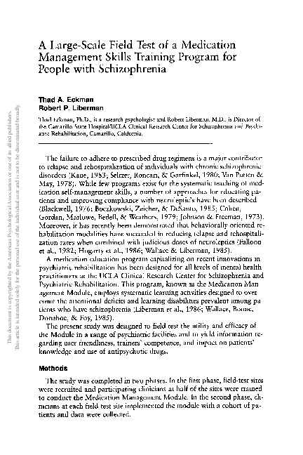 (PDF) A large-scale field test of a medication management skills ...
