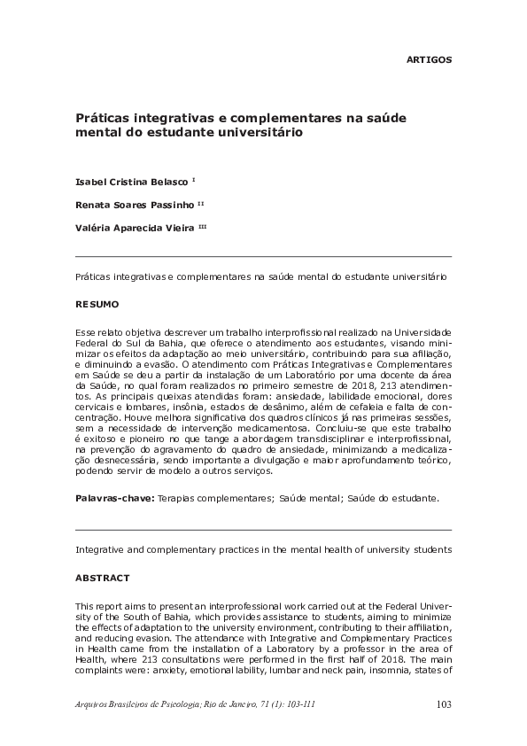 (PDF) Práticas integrativas e complementares na saúde mental do estudante universitário