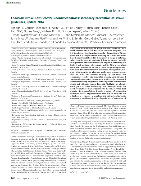 (PDF) Canadian Stroke Best Practice Recommendations: Secondary ...
