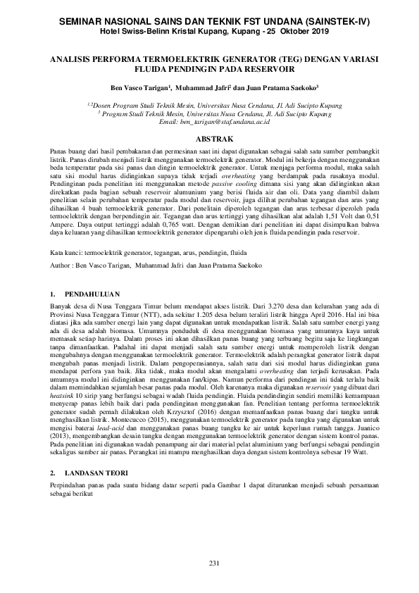 (PDF) Analisis Performa Termoelektrik Generator (Teg) Dengan Variasi ...