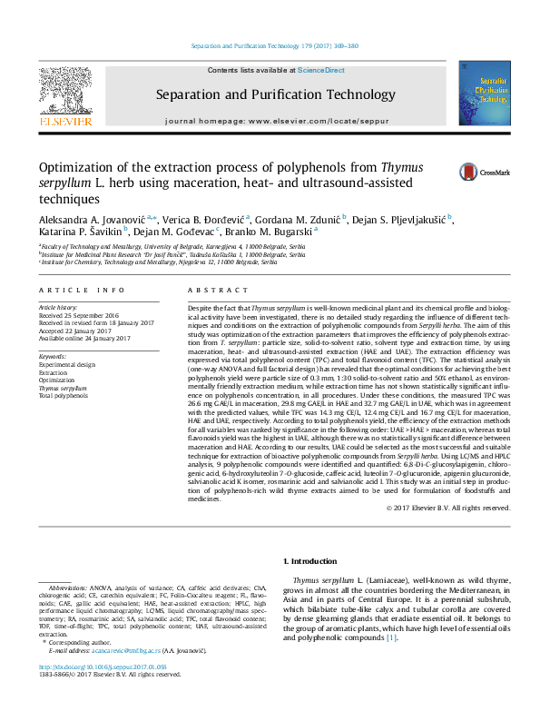 (PDF) Optimizing Polyphenol Extraction from Thymus