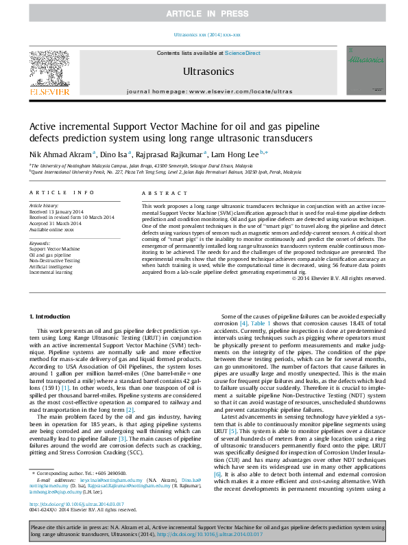 (PDF) Active incremental Support Vector Machine for oil and gas pipeline defects prediction ...