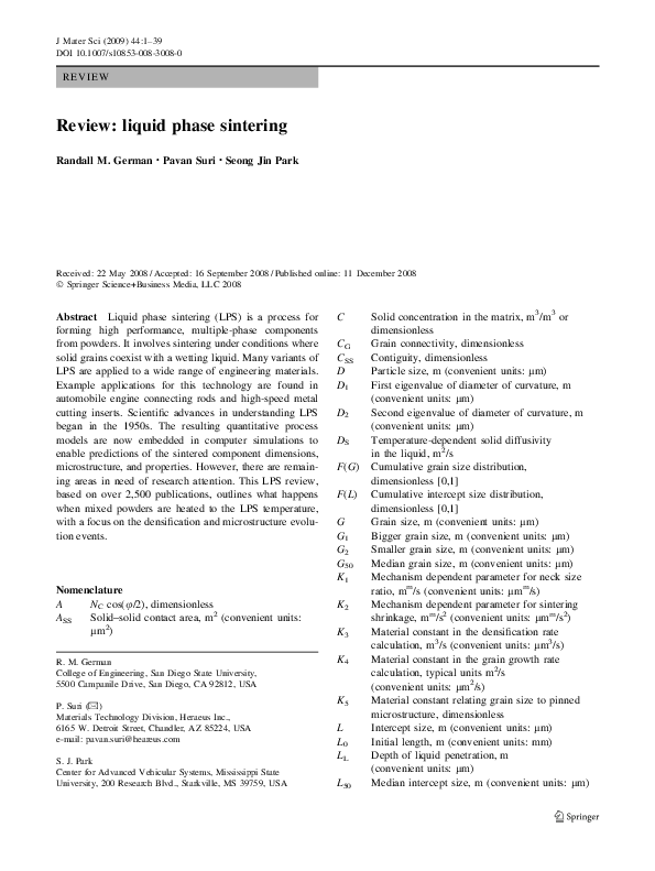 (PDF) Review: liquid phase sintering