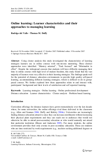 (PDF) Online learning: Learner characteristics and their approaches to managing learning