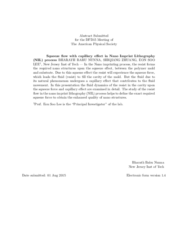 (PDF) Squeeze flow with capillary effect in Nano Imprint Lithography ...