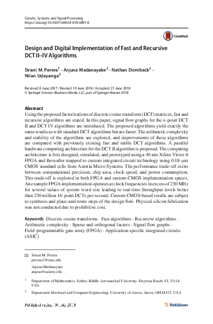 (PDF) Design and Digital Implementation of Fast and Recursive DCT II–IV Algorithms
