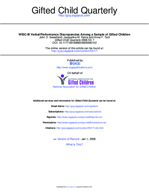 (PDF) WISC-III Verbal/Performance Discrepancies Among a Sample of ...