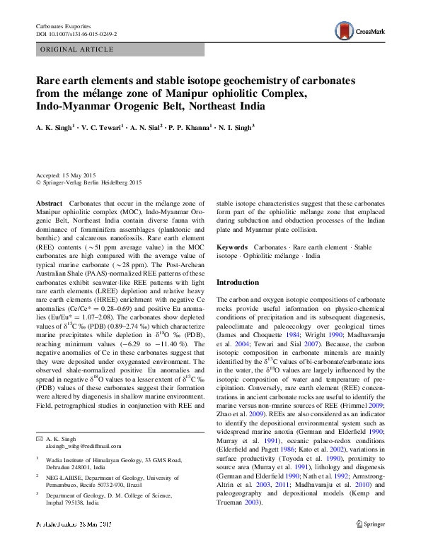 (PDF) Rare-earth elements and Stable Isotope Geochemistry of early ...