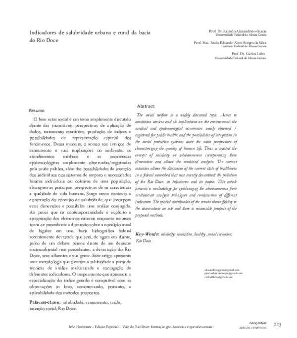 (PDF) Indicadores de salubridade urbana e rural da bacia do Rio Doce